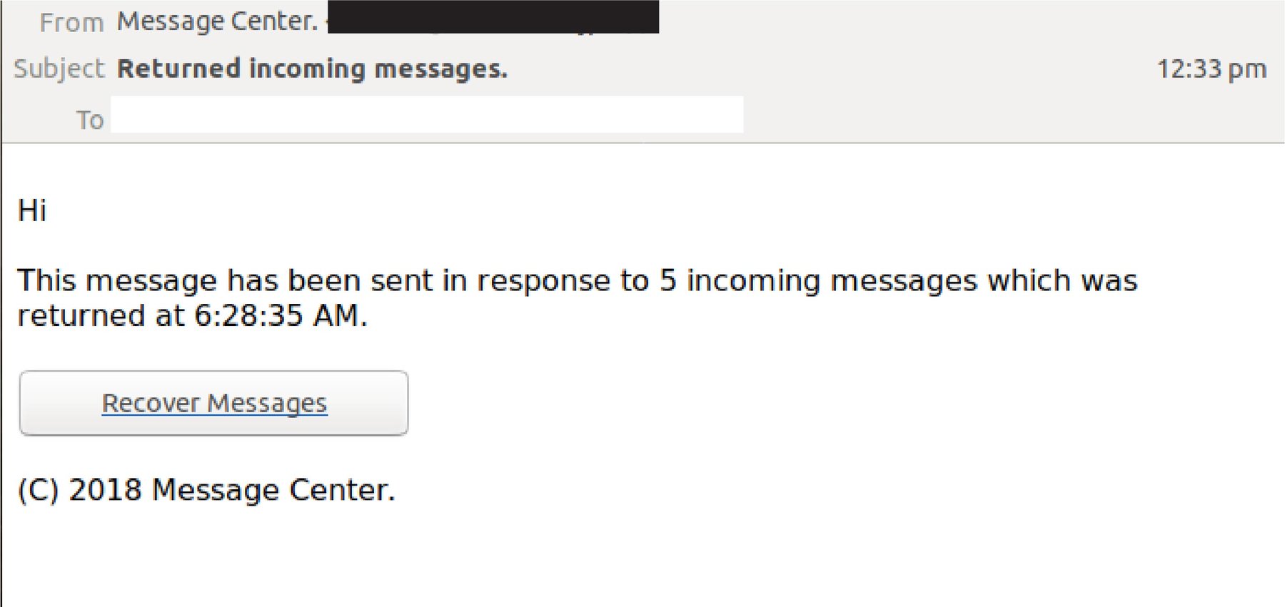 Phishing email scam claims incoming messages were ‘returned’