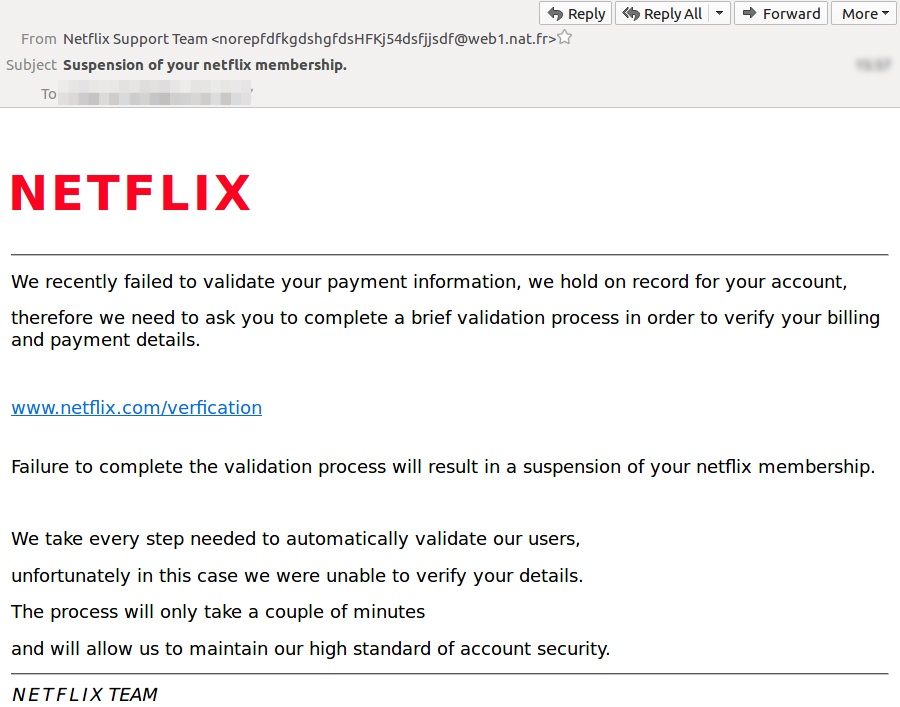New Netflix email scam phishing for credit cards