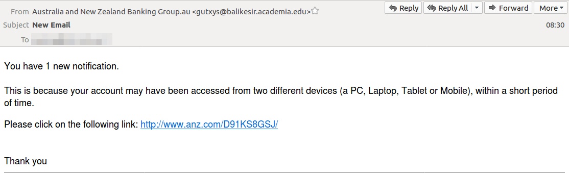 Fake ANZ Banking site used in new email scam