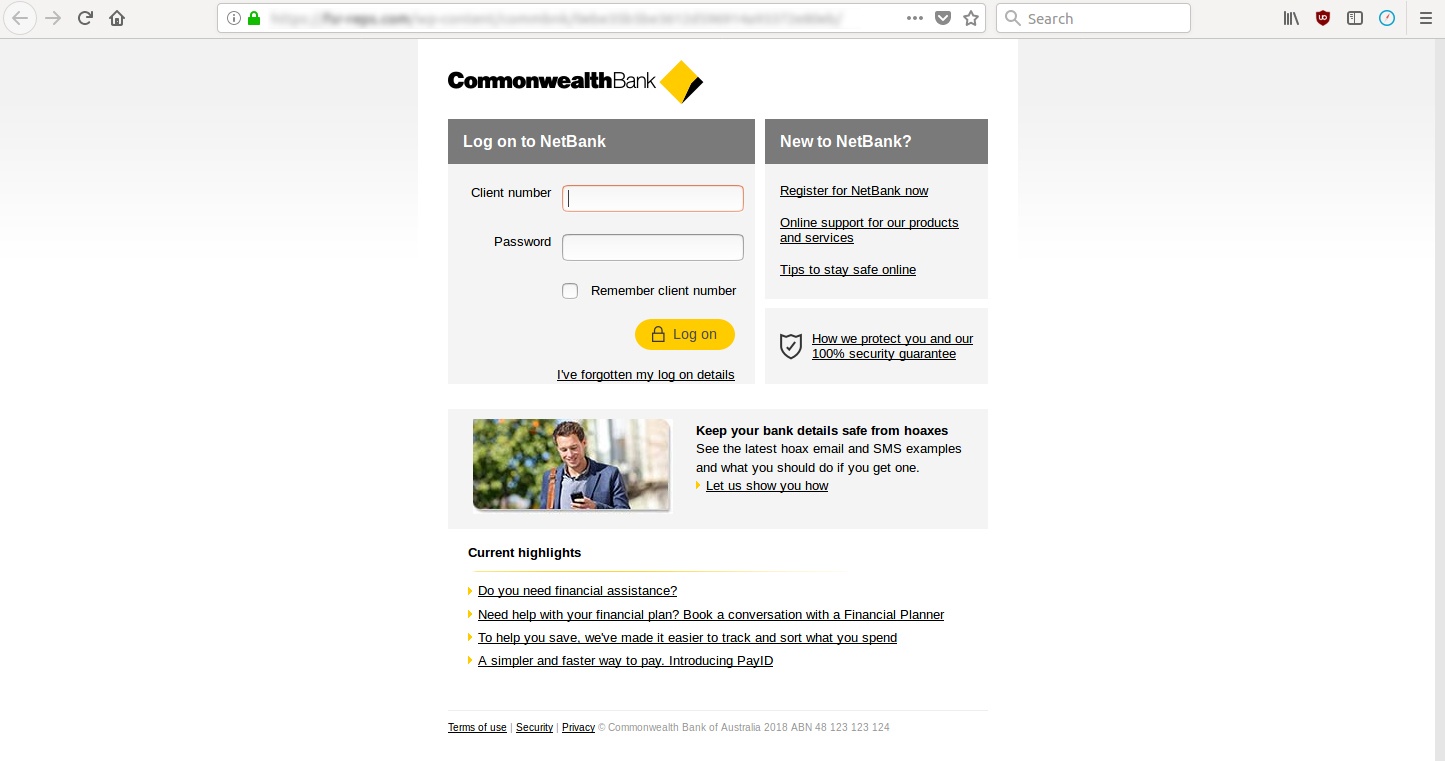 Comm-Bank scam: fake email links to phishing site