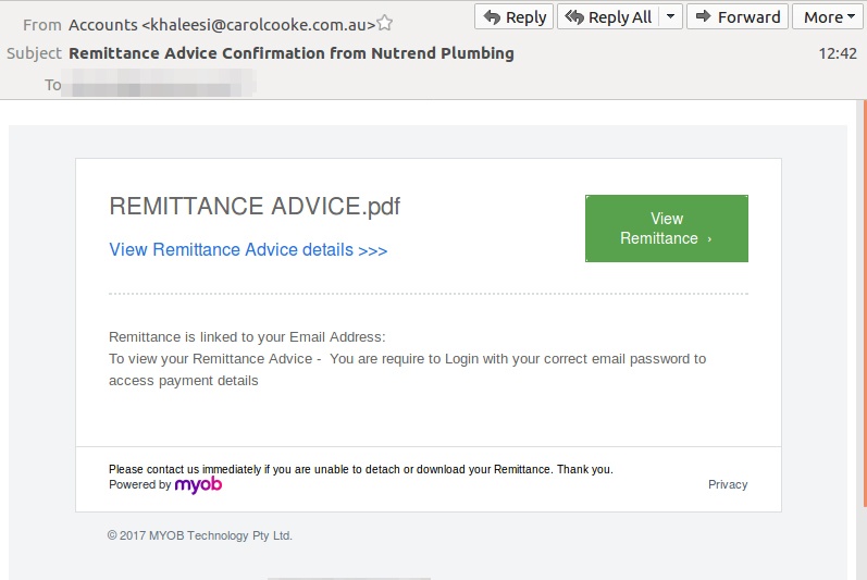 New scam using fake MYOB branding