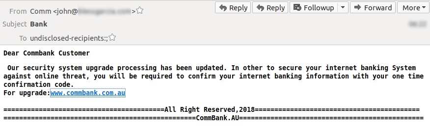 Caution: this CommBank email is a fake