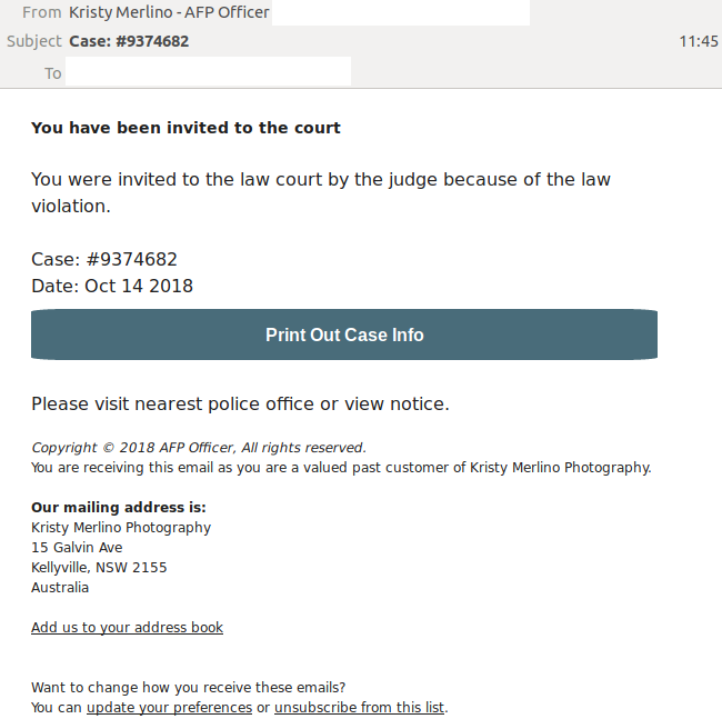 Do not panic: AFP impersonated in latest infringement notice email scam