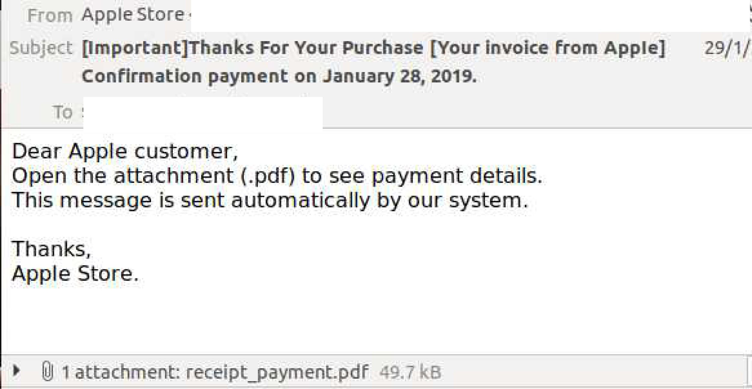Phishing email uses fake Apple Store branding to trick users