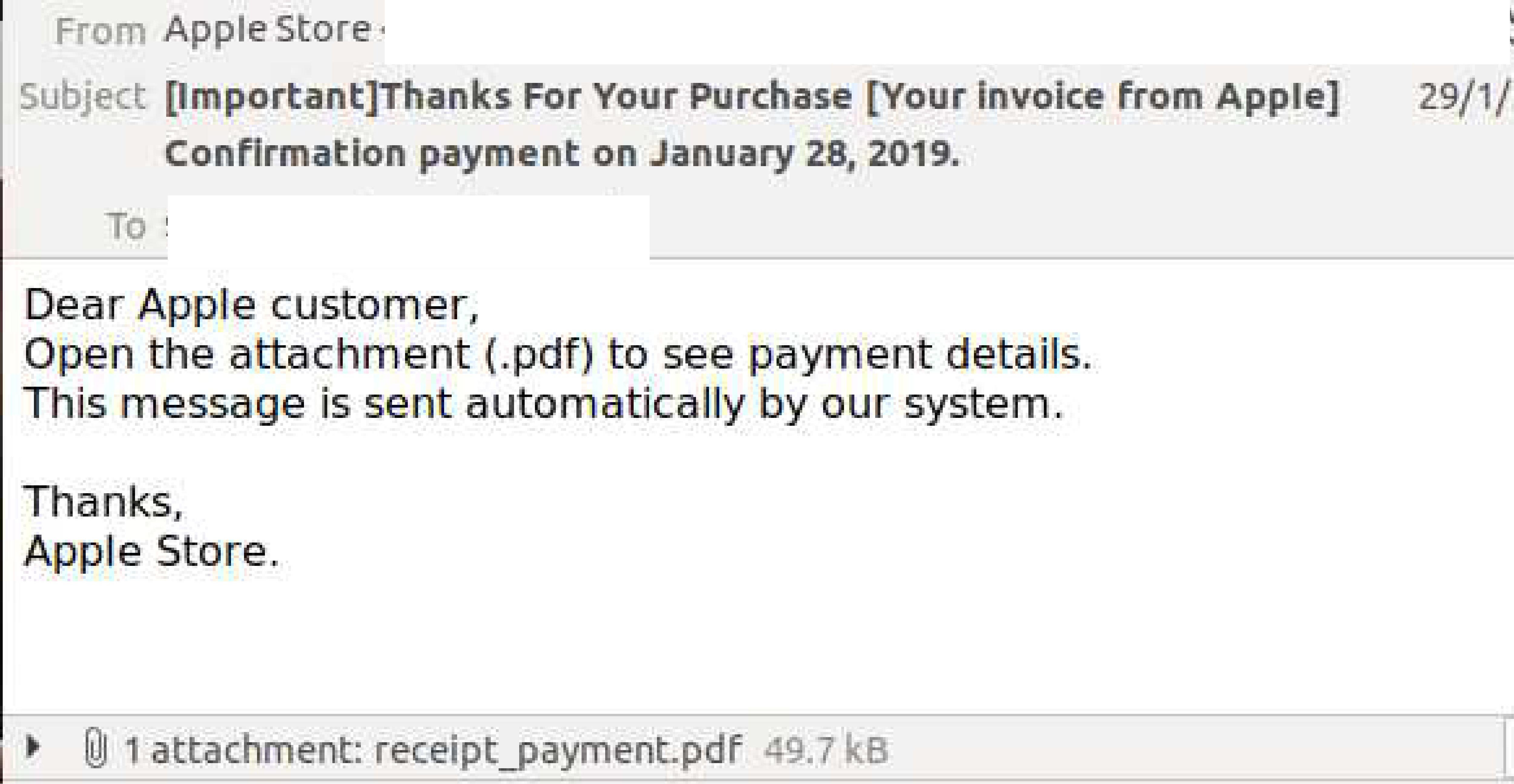 Phishing email uses fake Apple Store branding to trick users