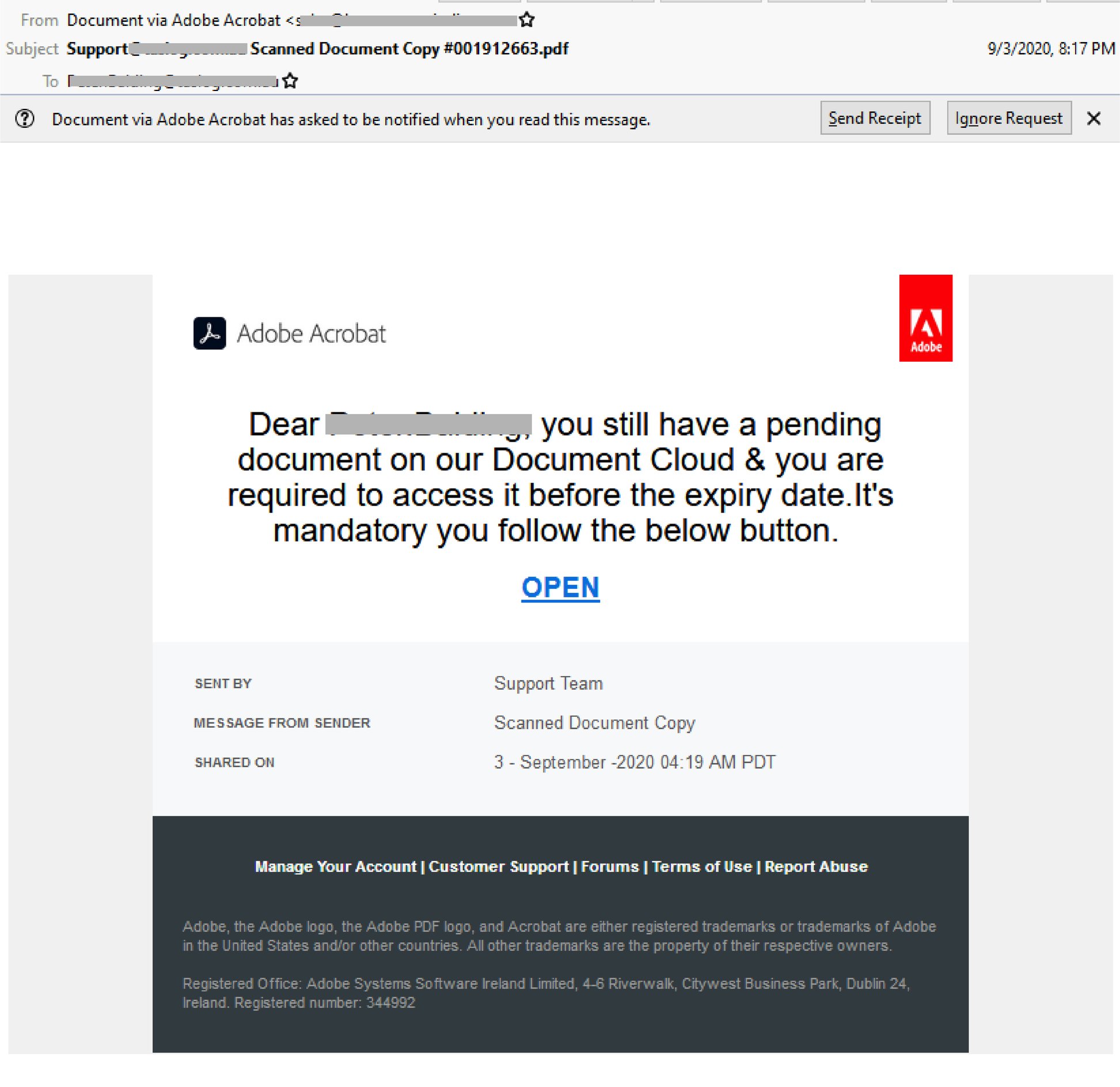 Email scam spoofs Adobe Document Cloud to harvest user credentials