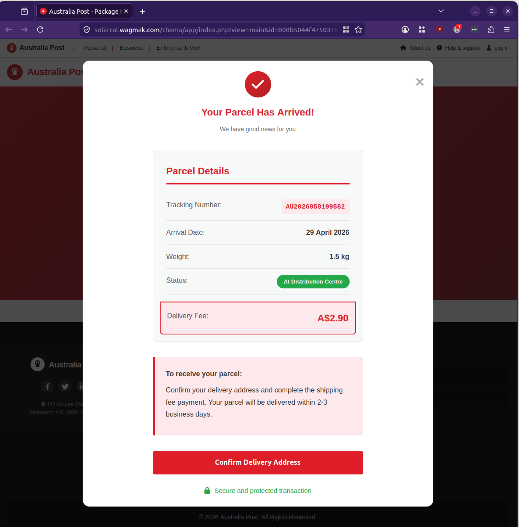 Australia Post Scam Uses Delivery Fee Lure to Steal Credentials