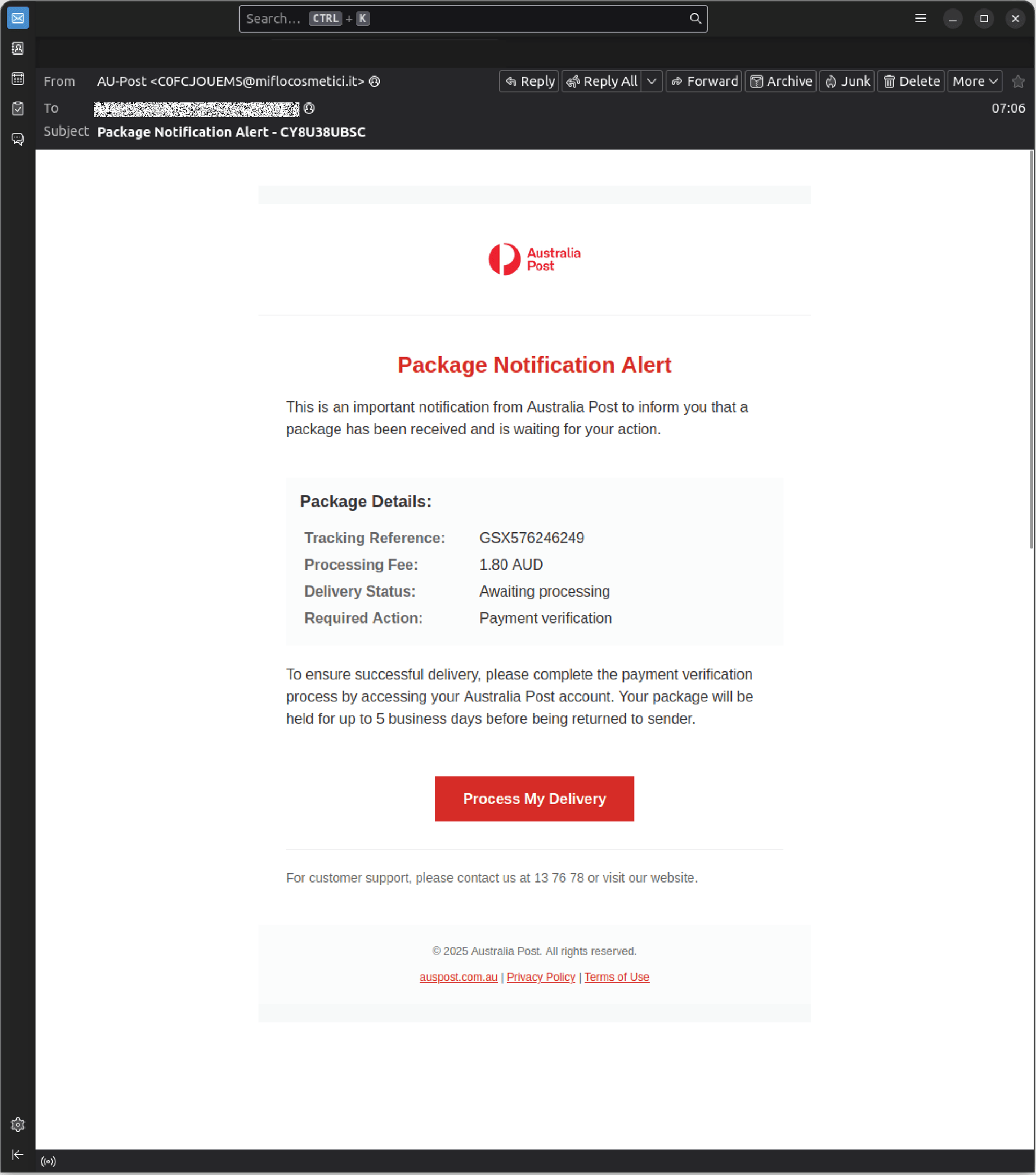 Australia Post Scam Targets Credit Card & Personal Details
