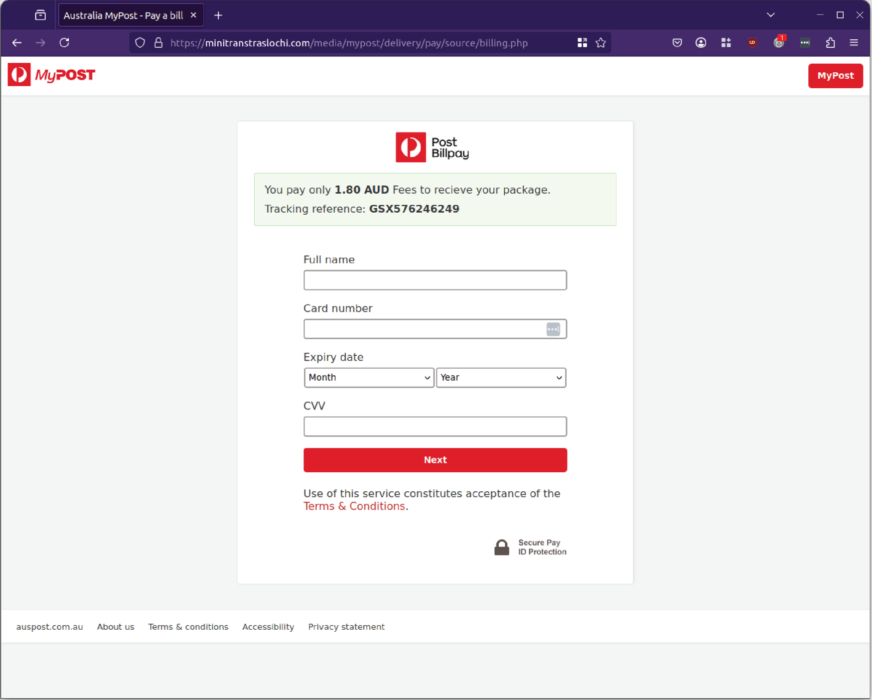 Australia Post Scam Targets Credit Card & Personal Details