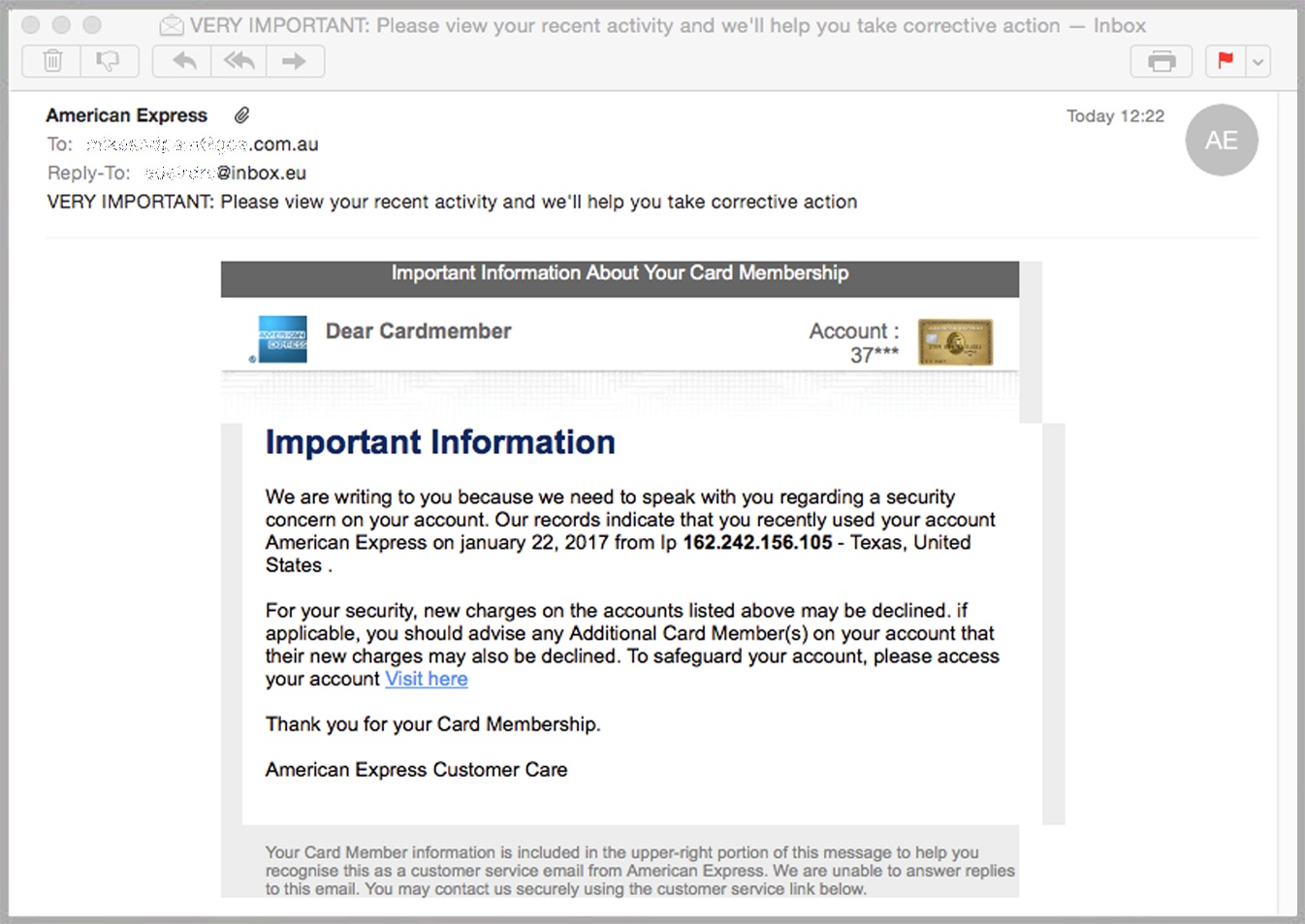 False sense of security: Beware of dodgy AMEX phishing email