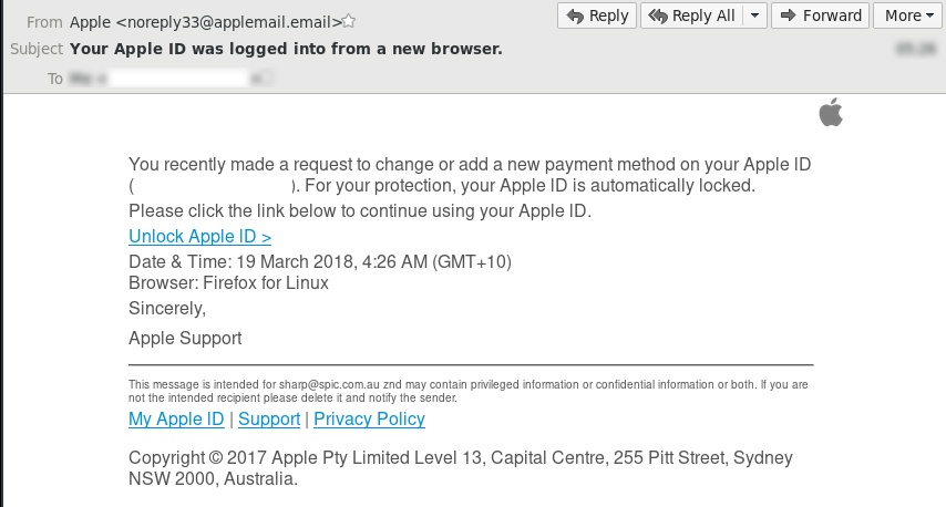 Apple's branding hijacked in phishing email scam