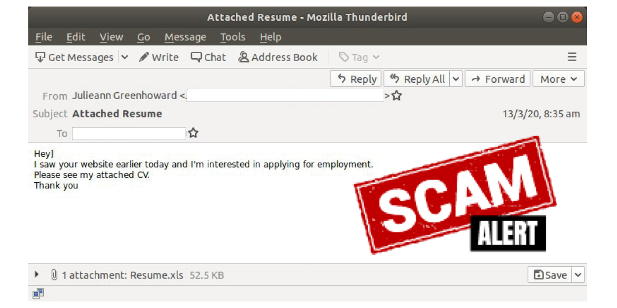 Email scam uses fraudulent “resume” to deliver malware attack