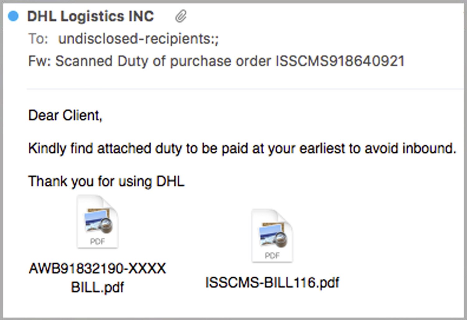 Fake DHL Email Malware Scam Detected