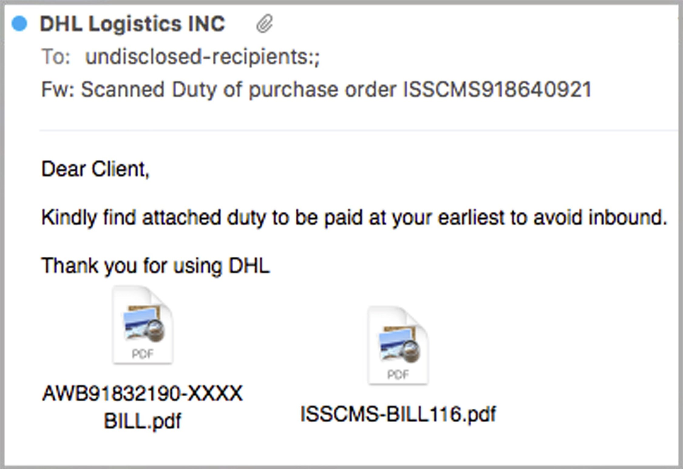 Fake DHL Email Malware Scam Detected