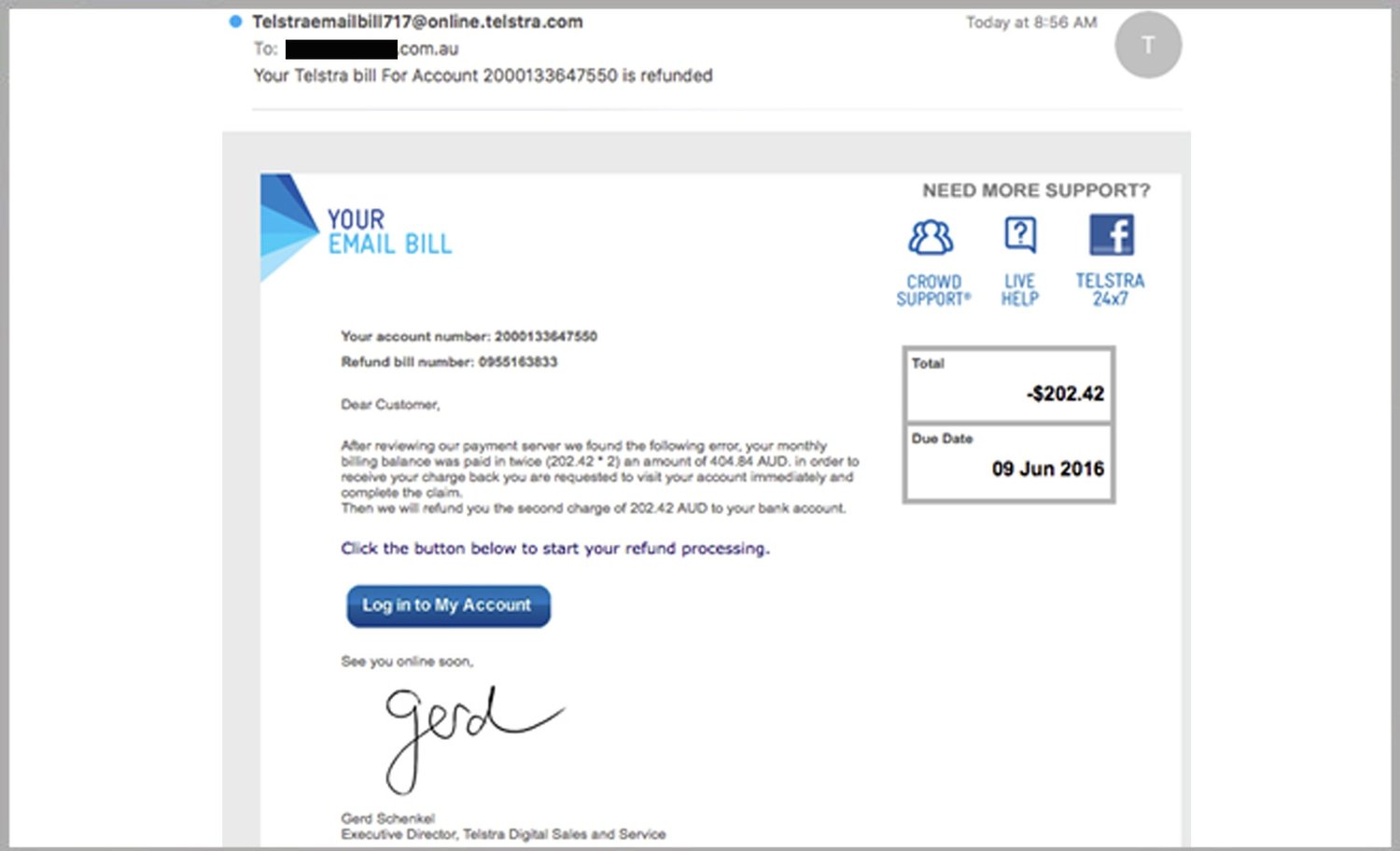 Have You Heard From Gerd? Breaking Telstra Email Scam