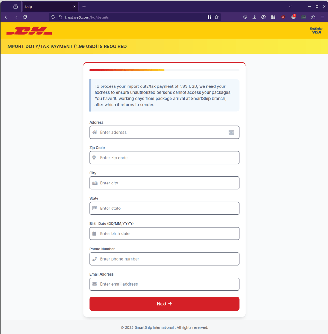 DHL-branded phishing scam prompts ‘Confirm Delivery Address’