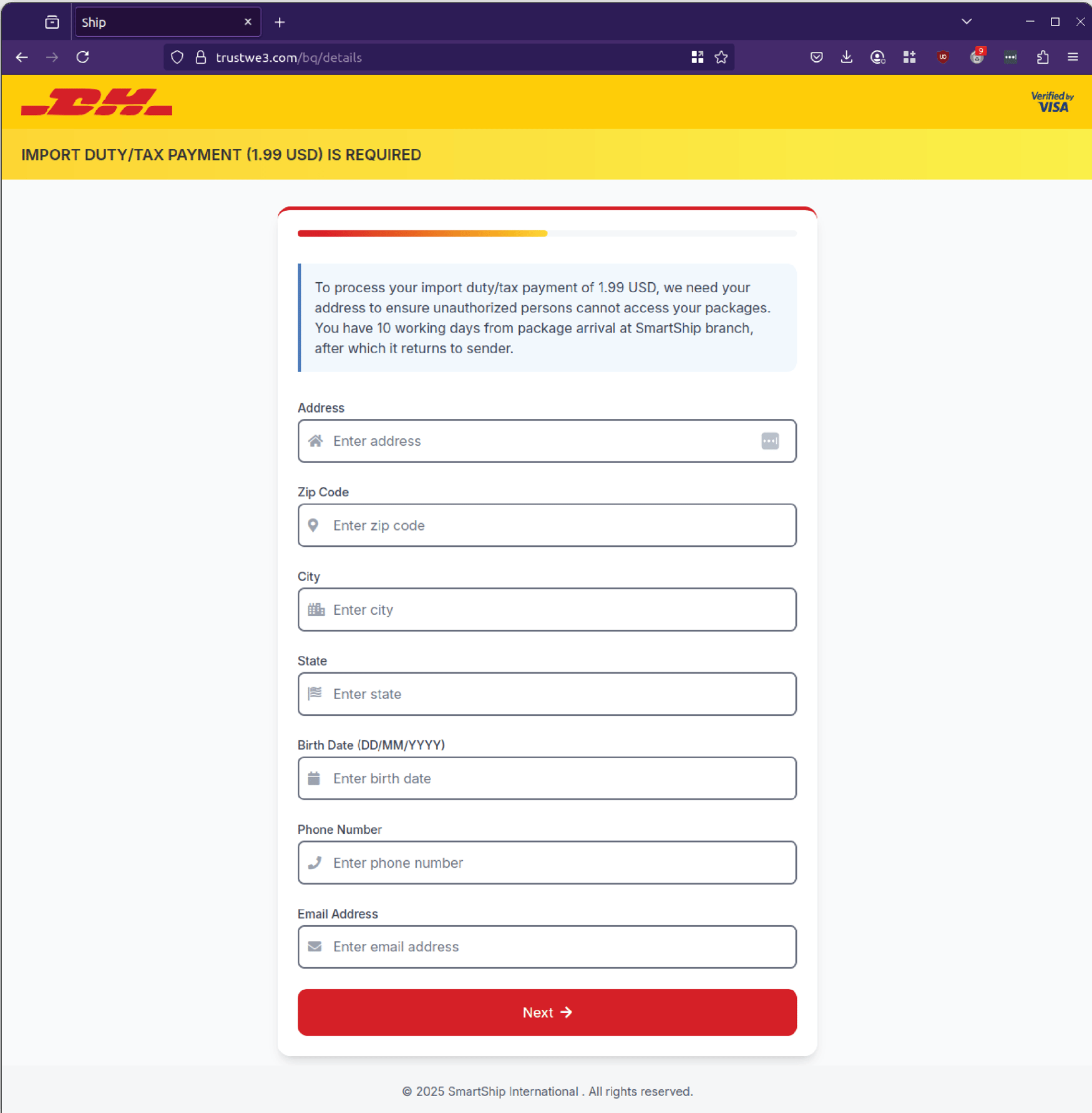 DHL-branded phishing scam prompts ‘Confirm Delivery Address’