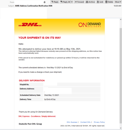 Scam Alert: Phishing email impersonating DHL informs users of a failed ...