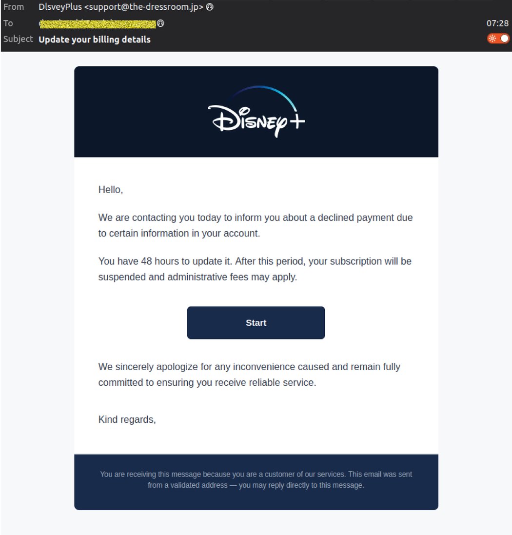 Disney+ “Billing Details” phishing scam coming for your account info