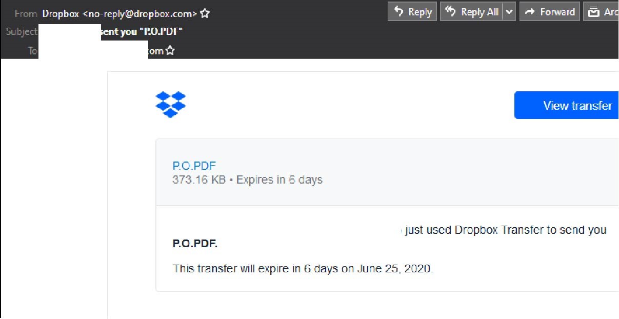 Phishing email scam spoofs Dropbox & Office 365; uses new P.O. to ...