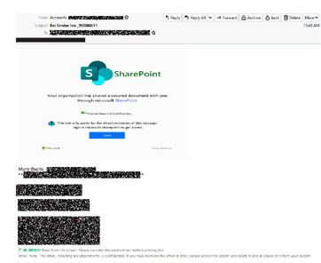 Phishing Email Shares Fake Invoice via Microsoft SharePoint