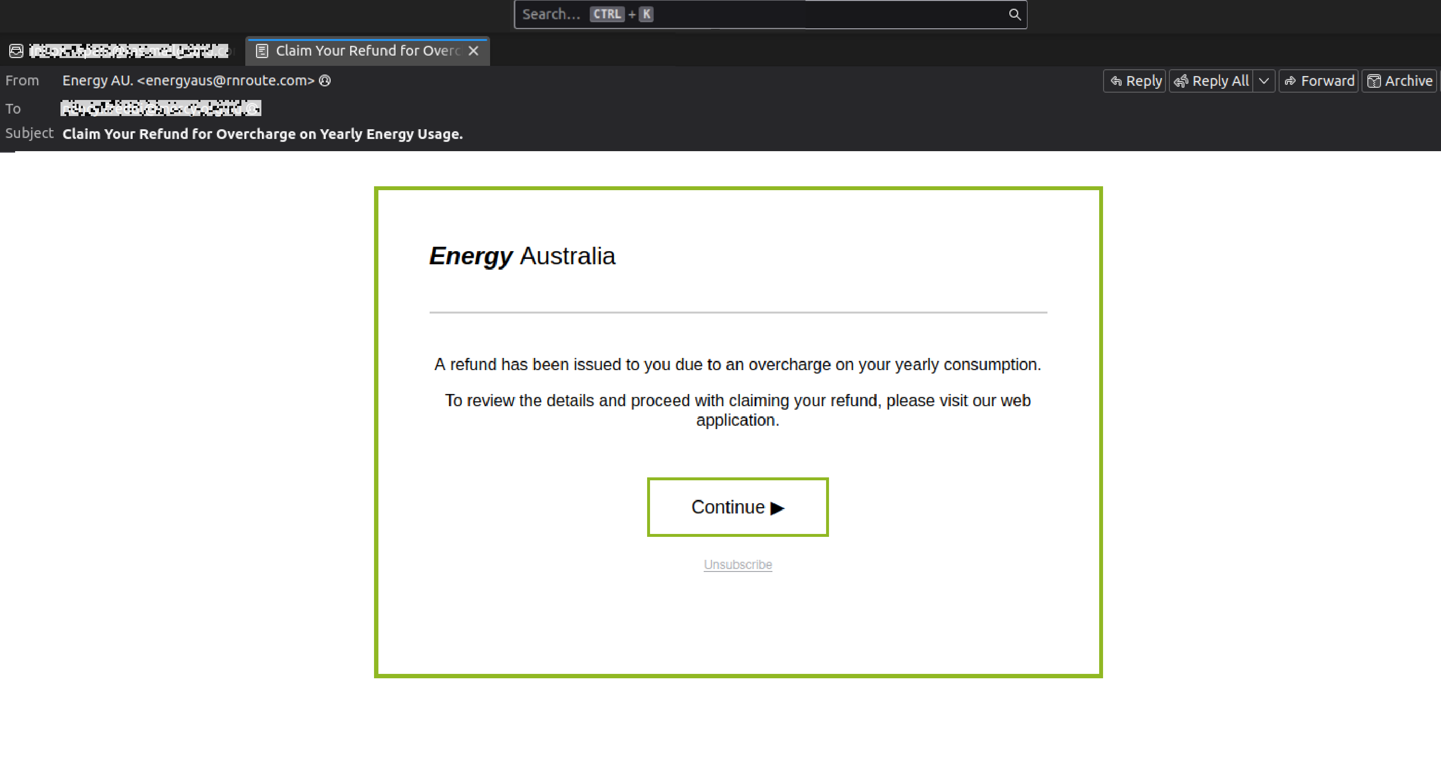 Energy Australia Refund Scam Email
