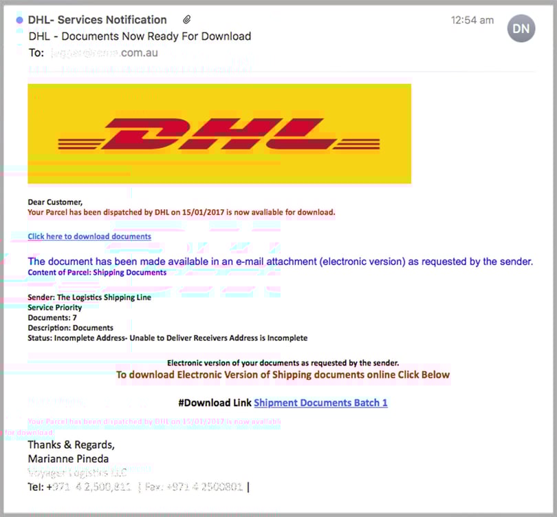 Fake parcel email scam mimicking DHL does the rounds