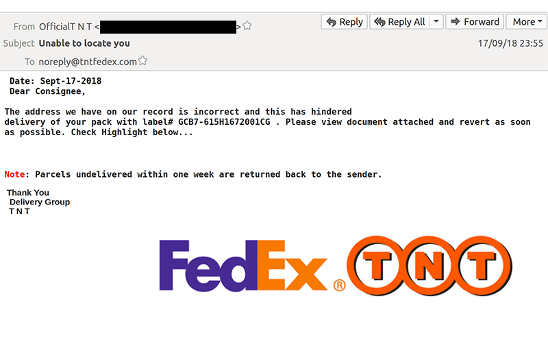 Do not open: FedEx TNT email scam claims 'Unable to locate you'