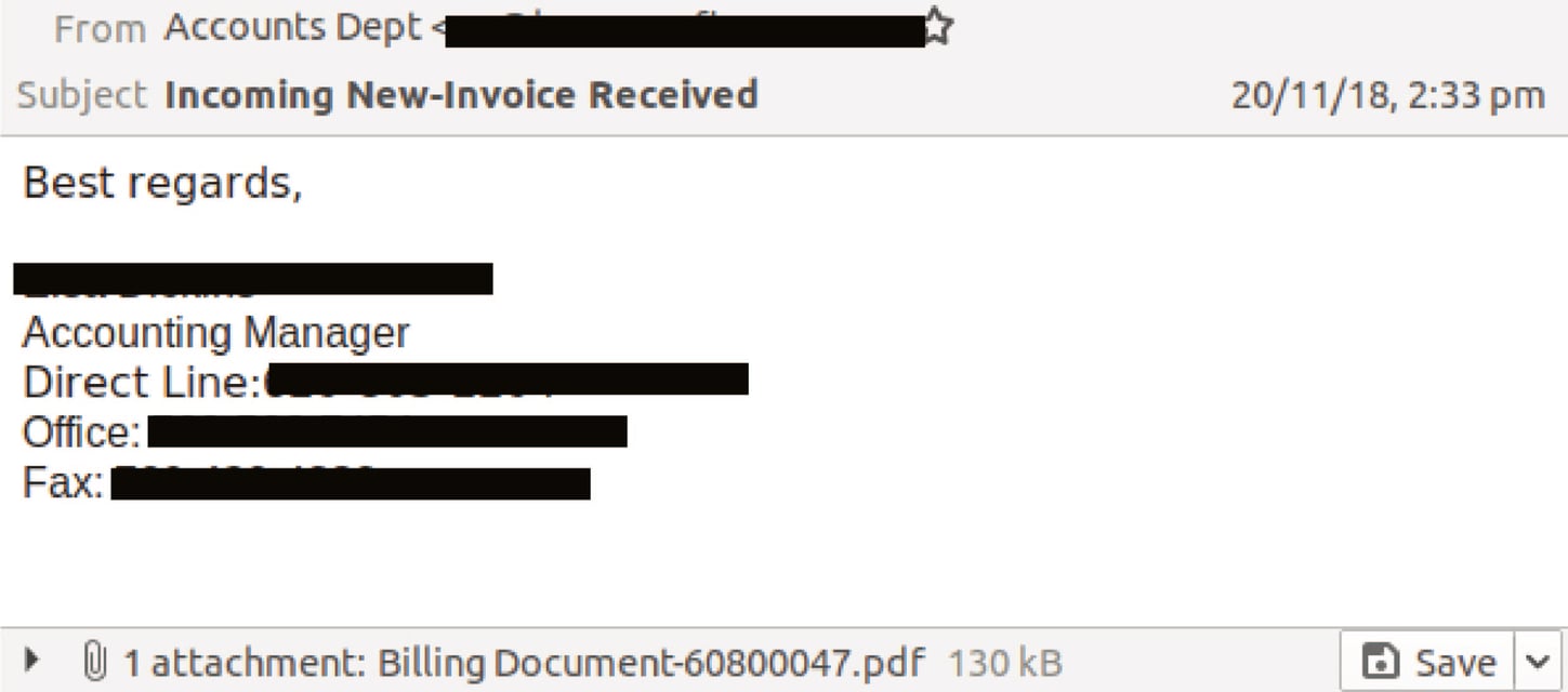 Generic invoice email is a phishing scam