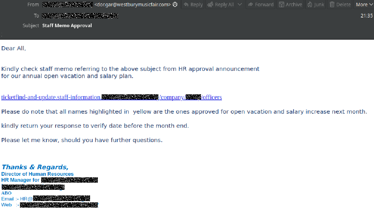 Vacation and Salary Plan Approved? HR Email Scam Now Circulating