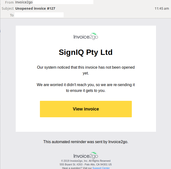 Invoice Scam Alert: Malicious email mimics Invoice2Go