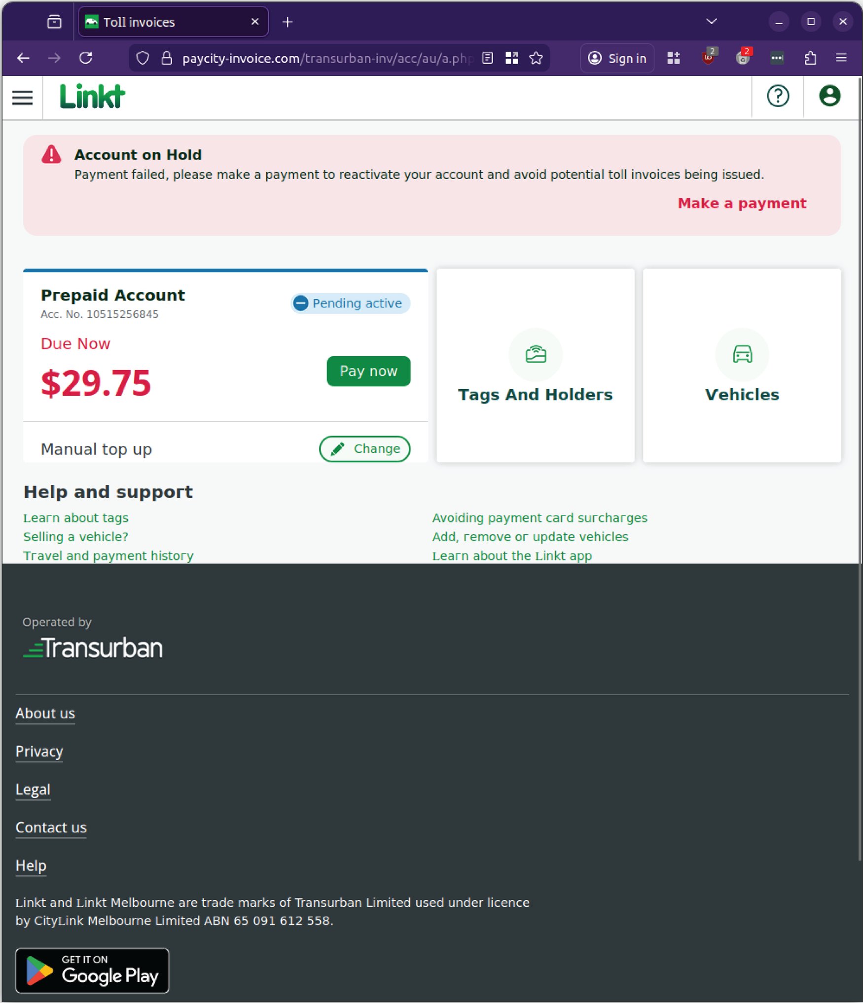 Linkt “Overdue Final Toll Invoice” phishing scam