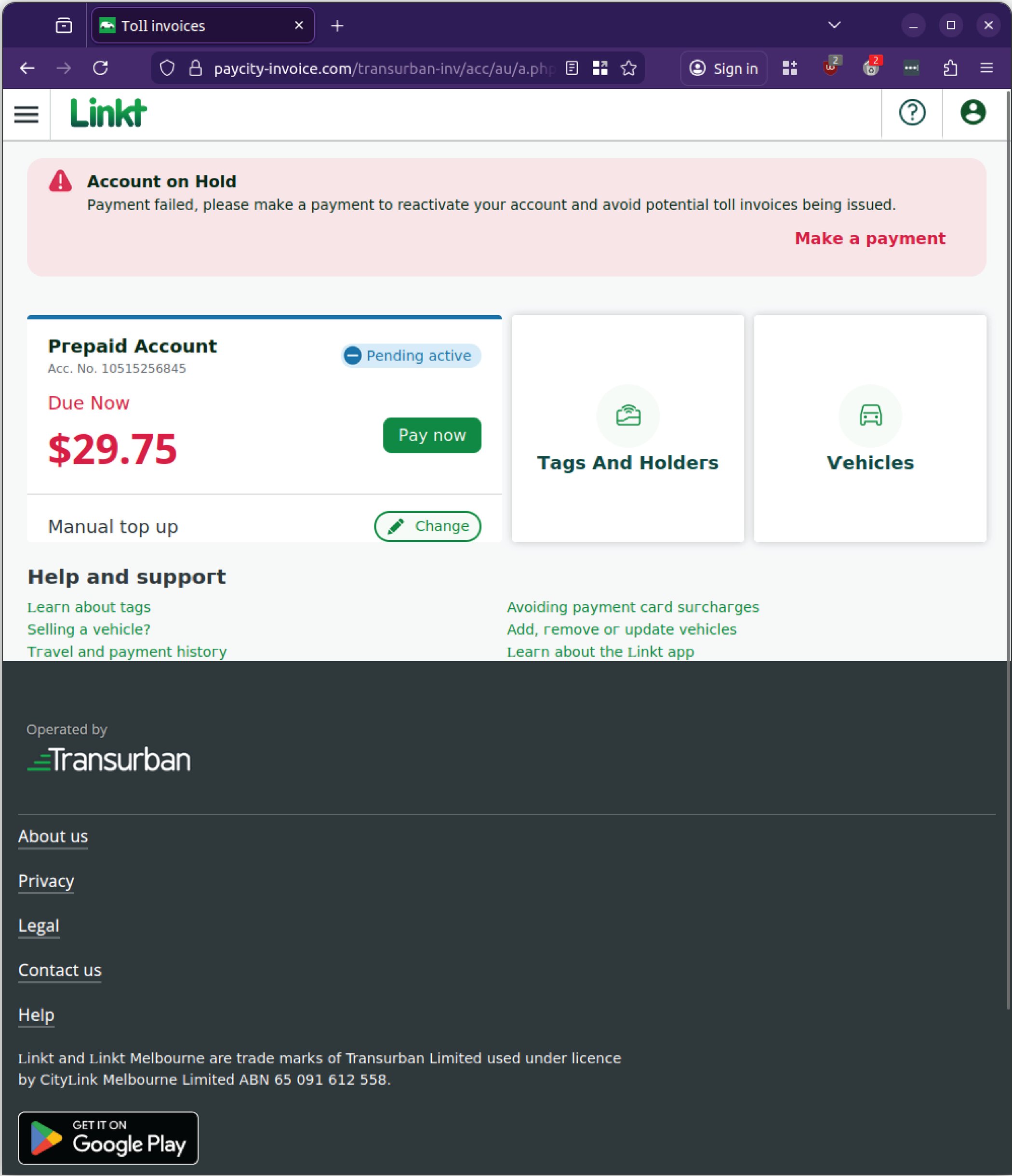 Linkt “Overdue Final Toll Invoice” phishing scam