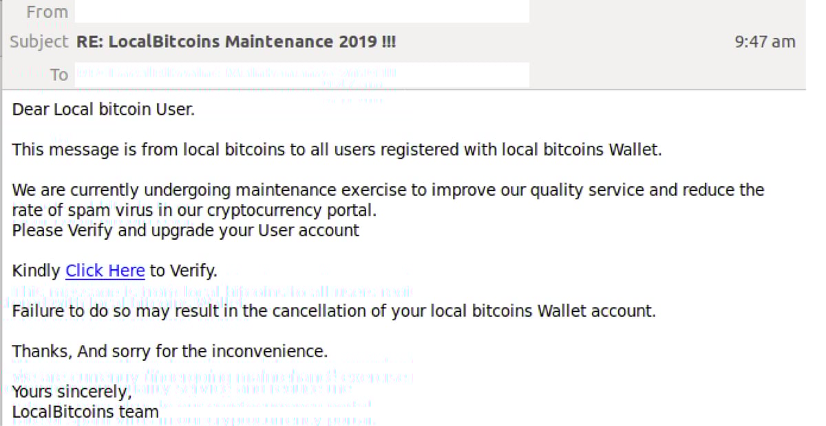 Bitcoin users beware: Phishing email scam brandjacks LocalBitcoins