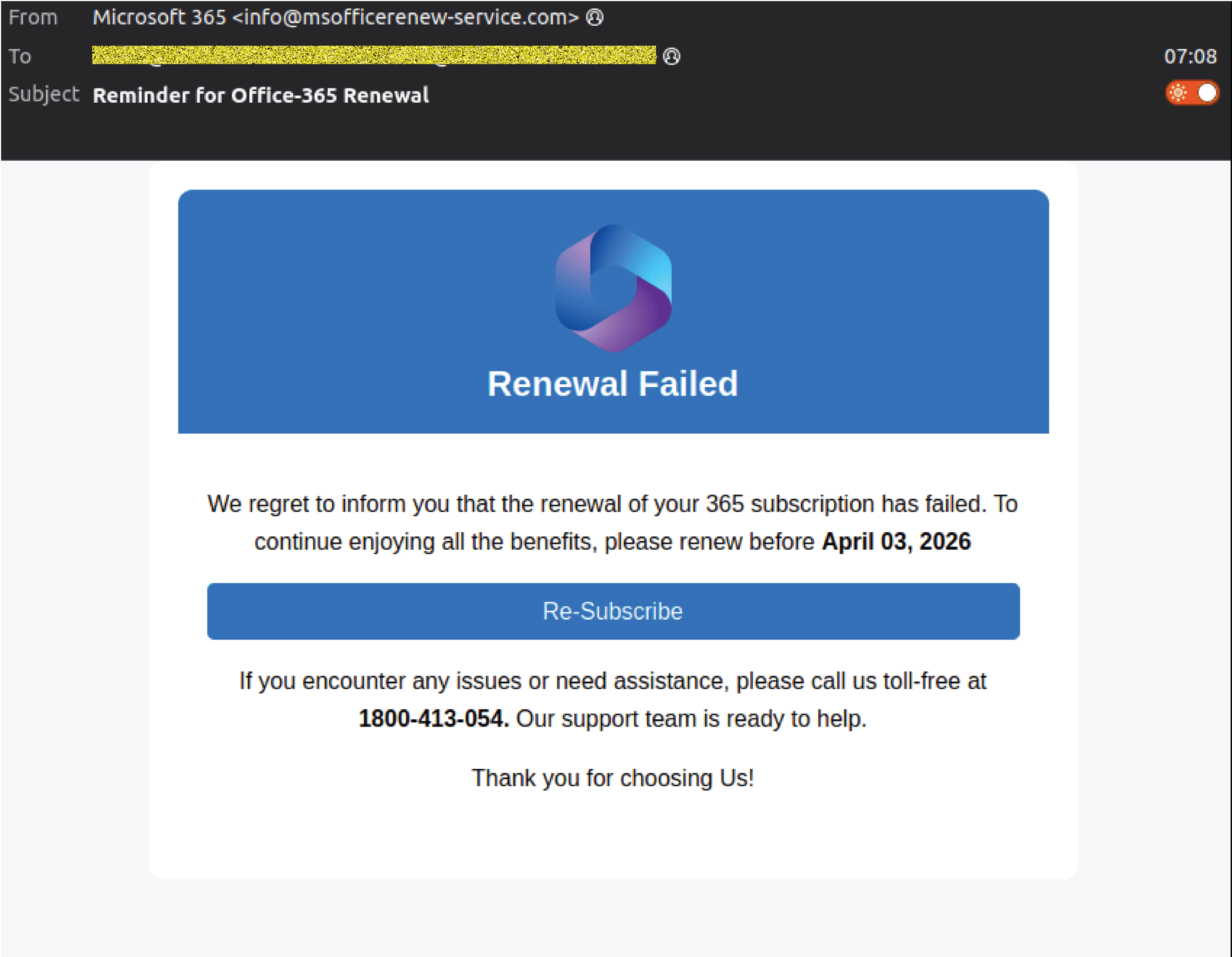 Fake Microsoft 365 renewal scam targets users