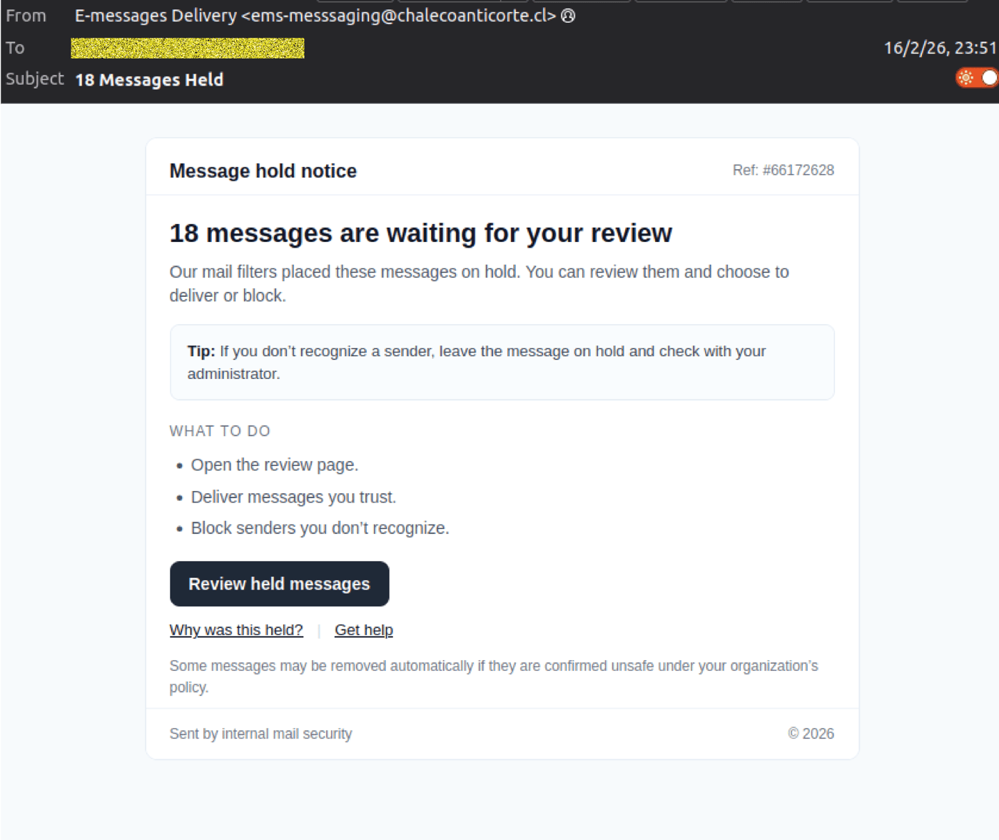 “Messages Held” phishing emails target Microsoft 365 passwords