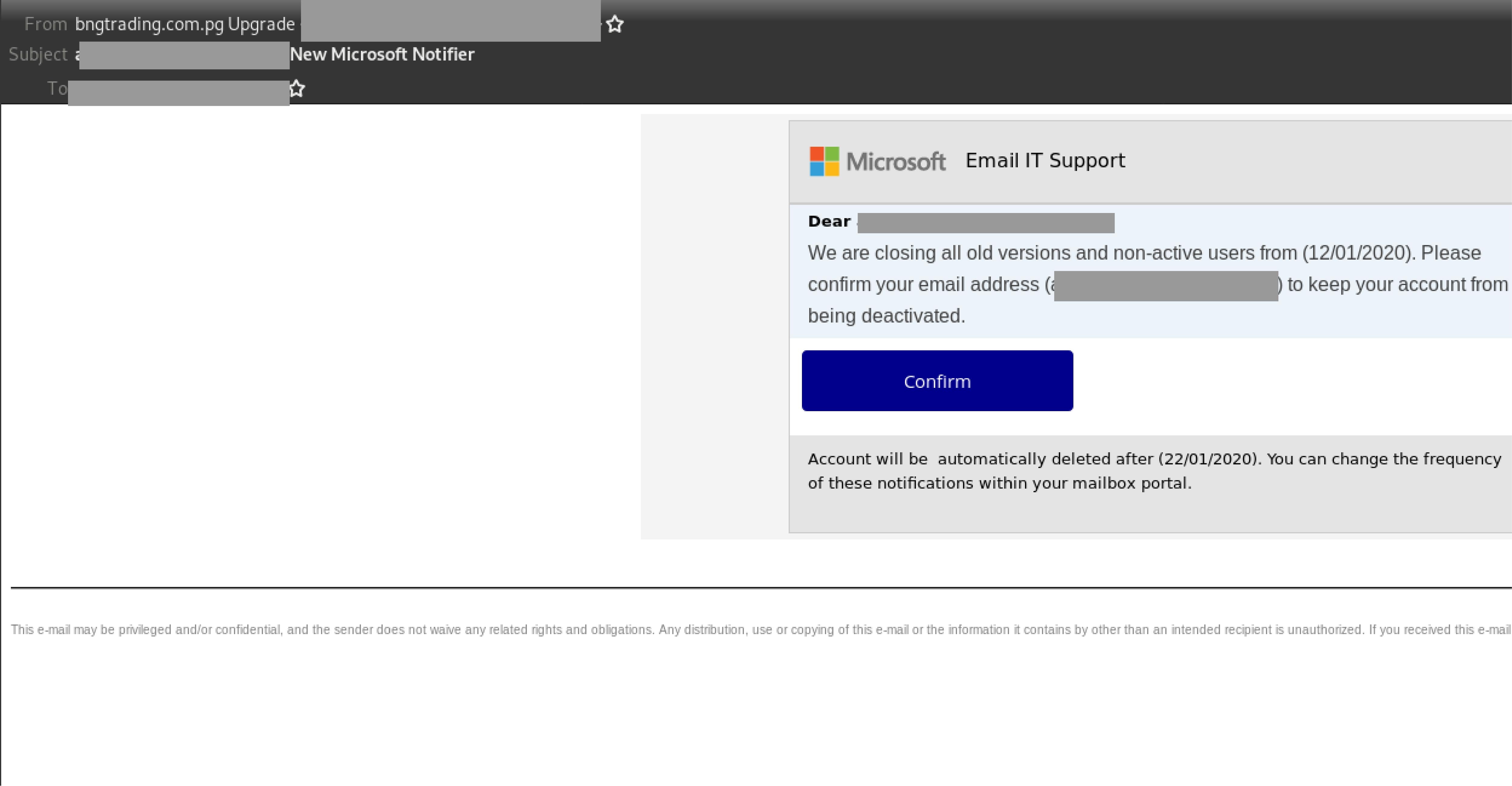 Phishing email supposedly from Microsoft threatens to deactivate your ...
