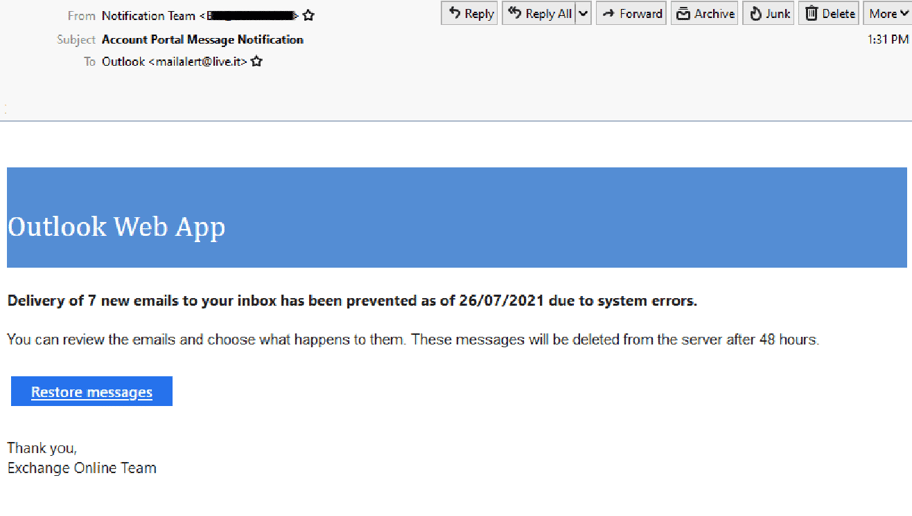 Worth A Double-Take: False Email Quarantine Alerts from ‘Outlook’