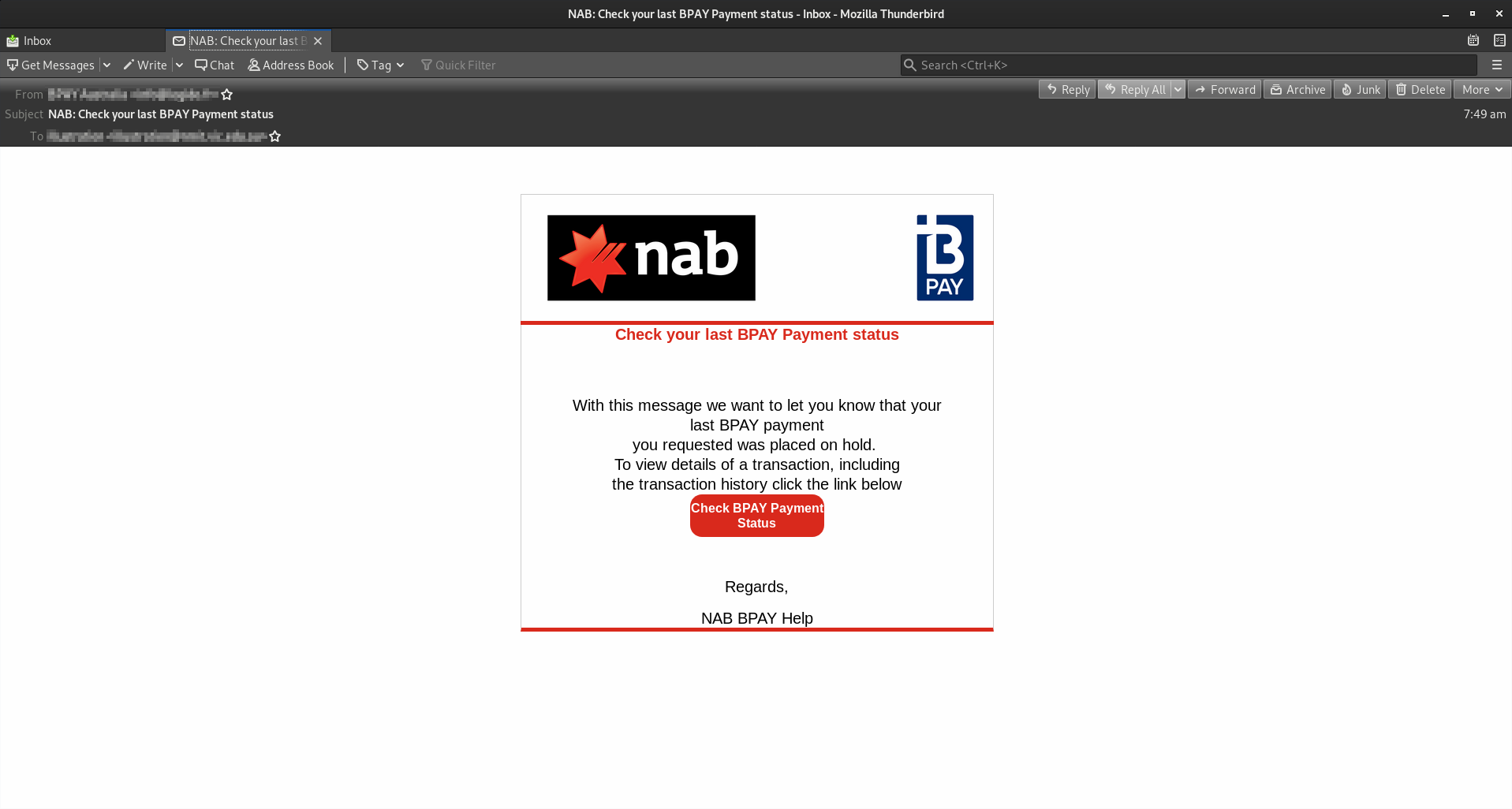 NAB spoofed once again in a legitimate-looking phishing email scam