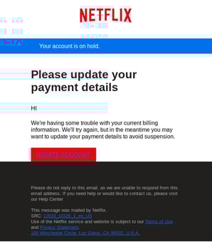Phishing email spoofing Netflix threatens to suspend membership; asks ...