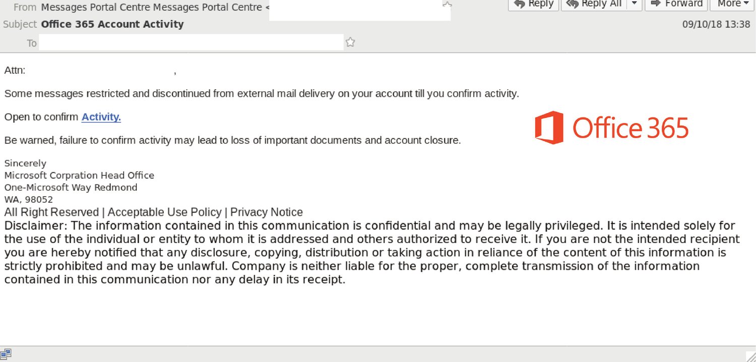 Bogus Office 365 email brandjacked; delivers phishing attack