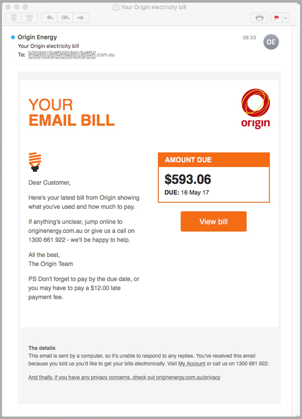 Warning: Malware just one click away in Origin Energy email scam