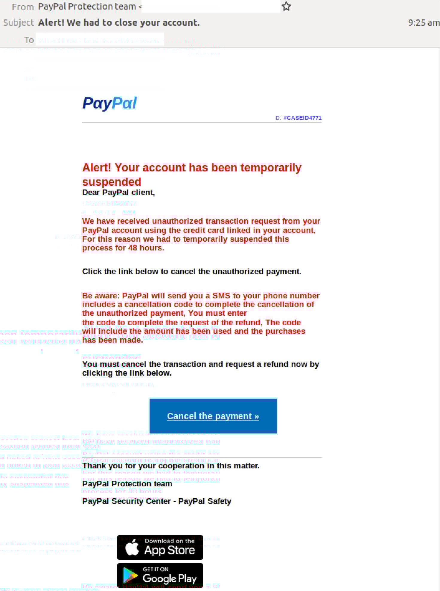 Emails purporting to be from PayPal hit inboxes; suspected to contain ...