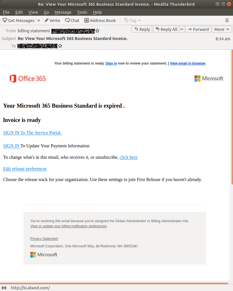 Microsoft Spoofed In ‘Microsoft 365 Invoice’ Email Phishing Scam