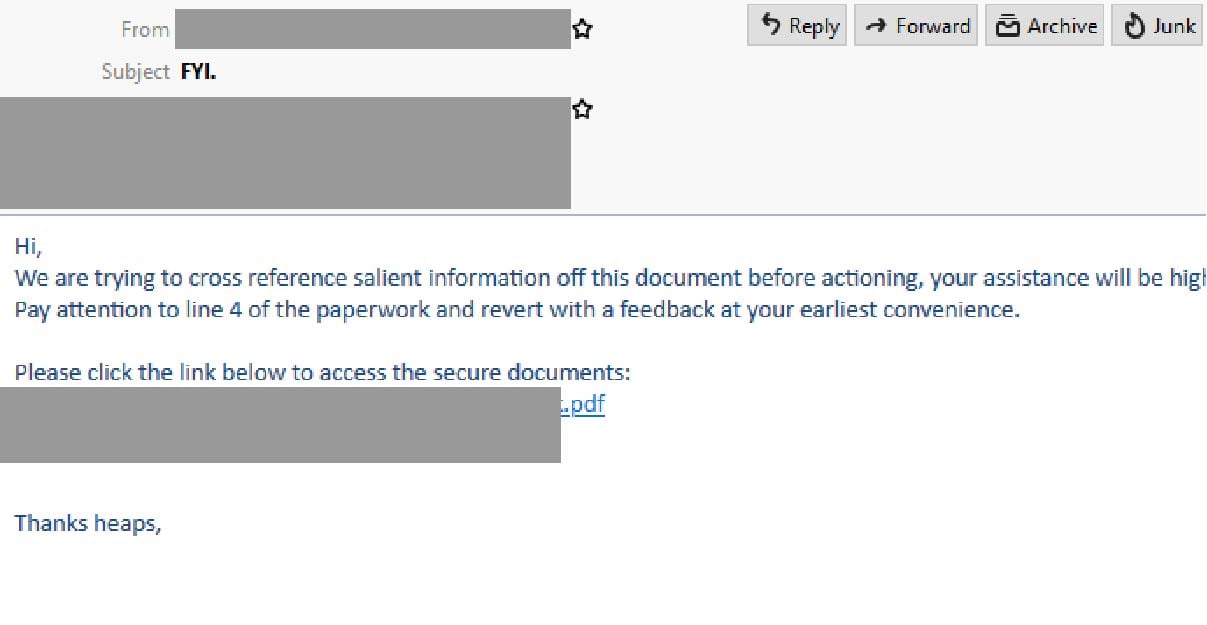 Phishing email scam sent from compromised account claims to share ...