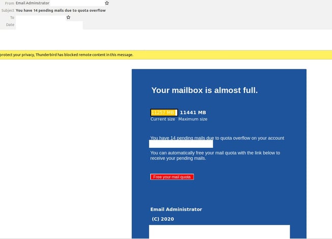 Phishing email claims ‘your mailbox is almost full’ to trick users