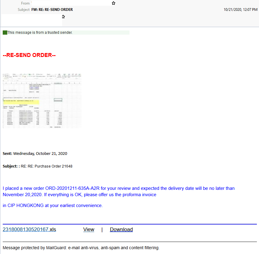 Watch out: Purchase order email carries phishing link