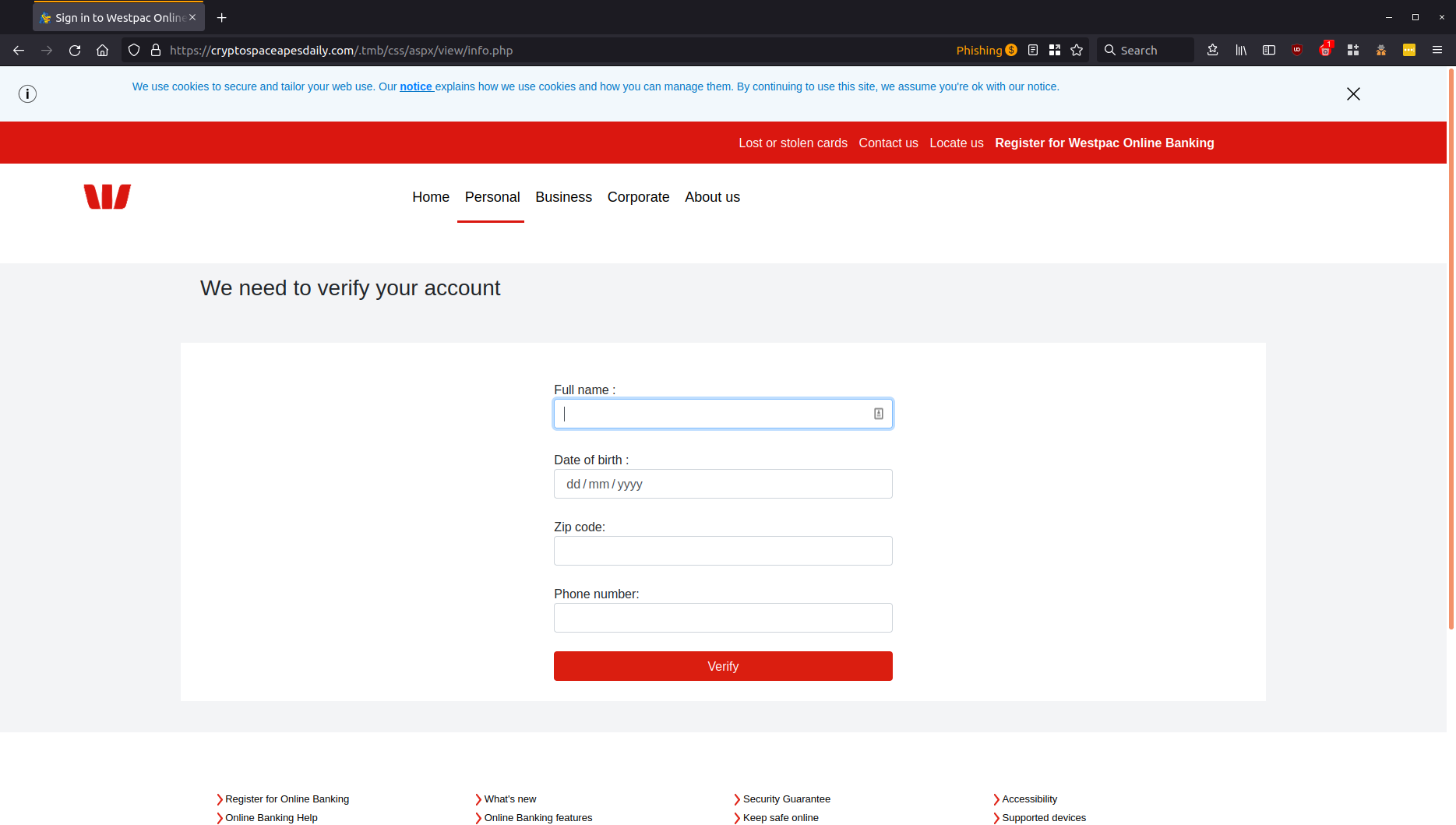 Westpac Customers Targeted in Online Banking Phishing Scam