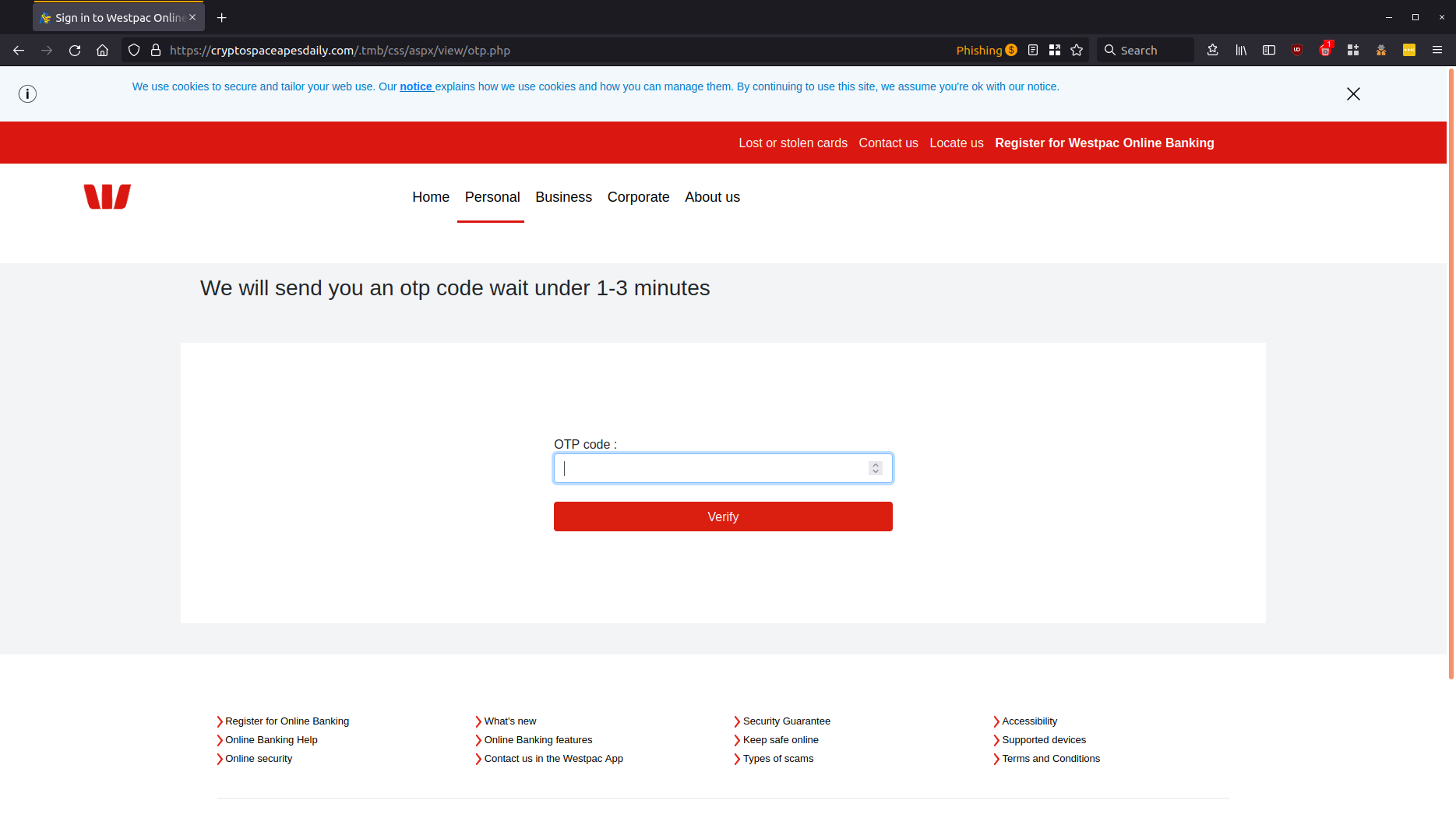 Westpac Customers Targeted in Online Banking Phishing Scam