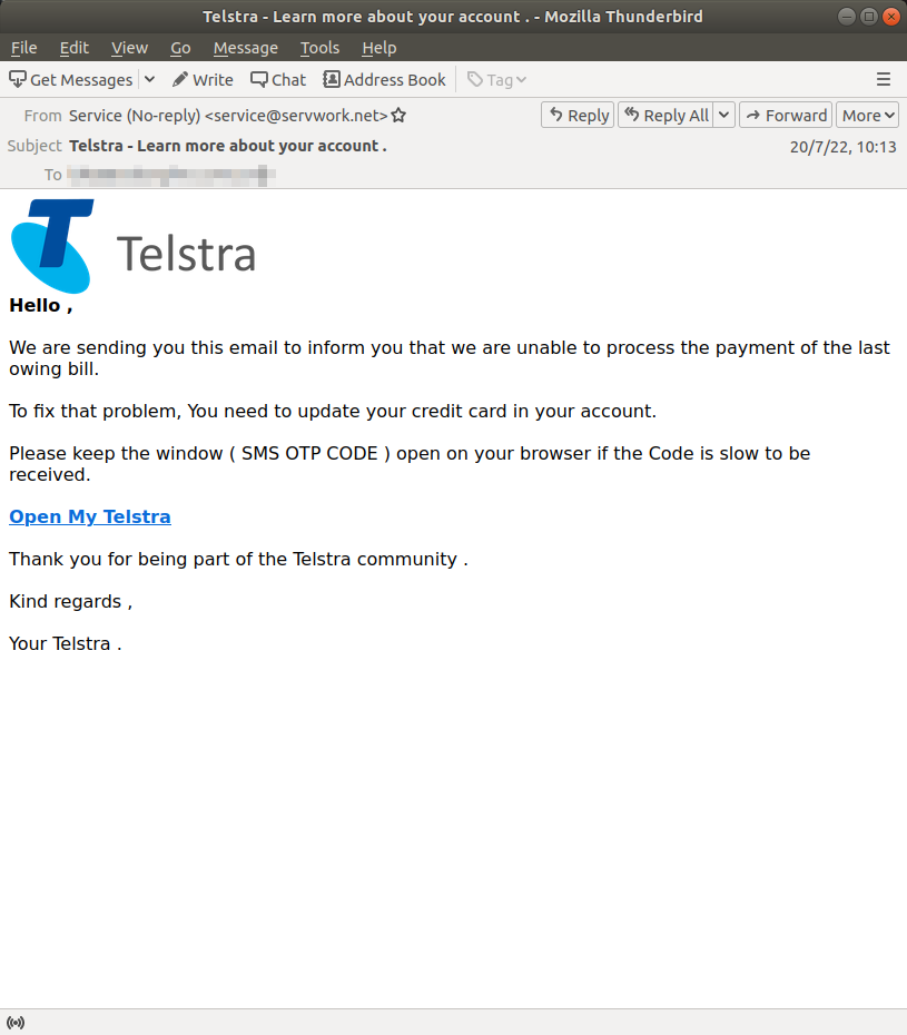 Telstra Mimicked Again in New Phishing Scam